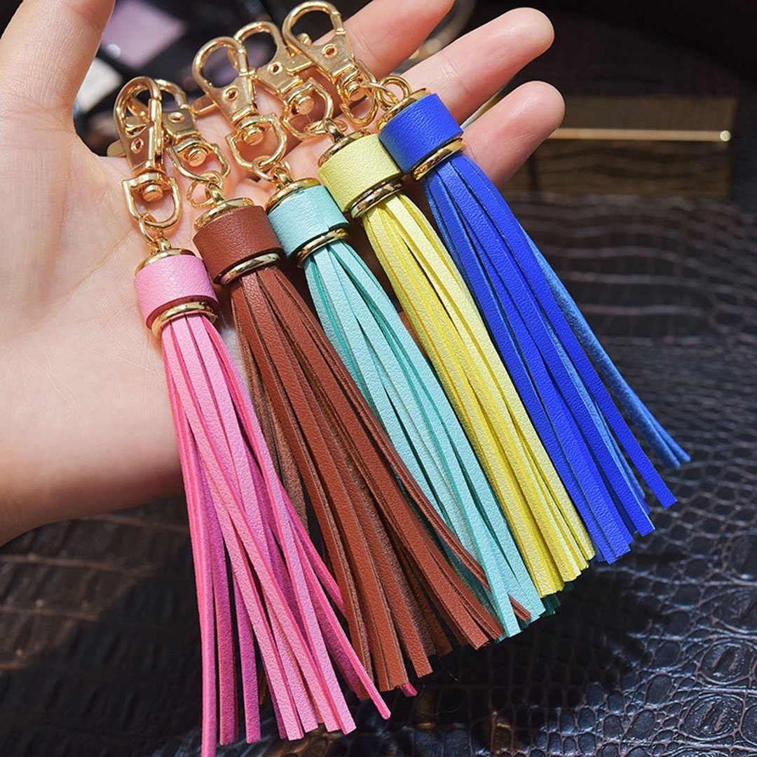 5.9" Large Tassels Keychain,24 Colors PU Leather Tassels Keychain ...