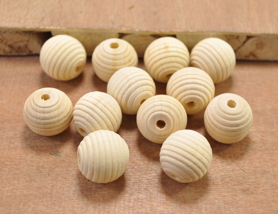 50pcs Thread Wood Bead,corrugated Round Unfinished Wooden Beads,spacer ...