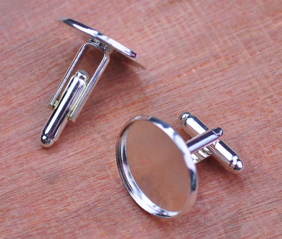 20pcs Cuff Link Blanks, Silver Plated Bezel Tray Blanks,brass Round Cufflink Blank Fit for ...