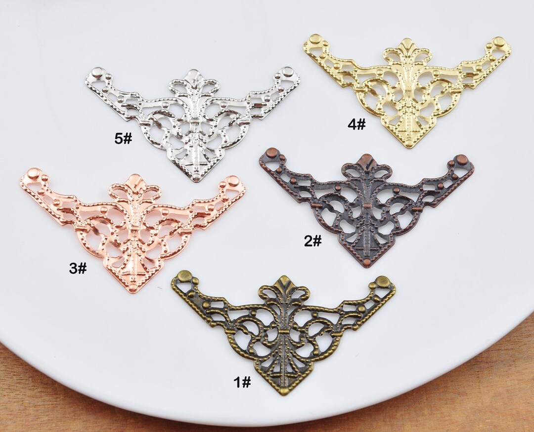 5 Colors Filigree Triangle Wraps Stamping,20pcs Filigree Kite Wraps ...