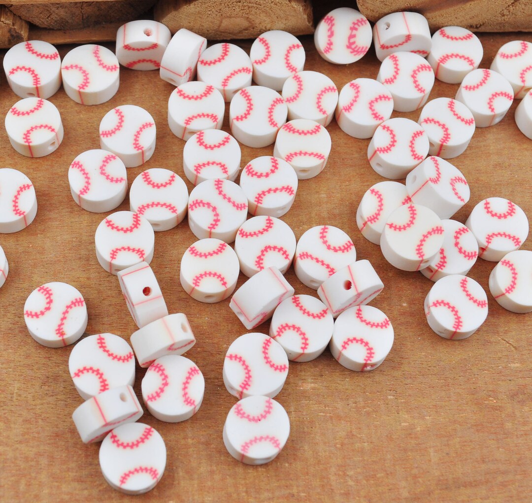 40pcs 9mm Baseball Polymer Clay Beads,round Ball Beads,red&white ...