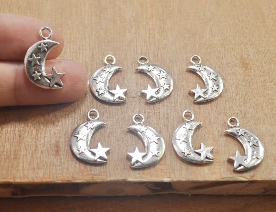 20pcs double sided Moon charms pendant antique silver tone | Etsy