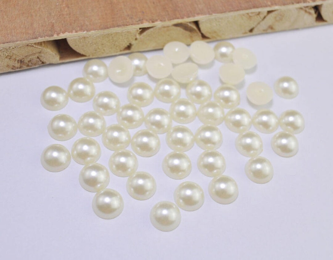 50pcs Ivory Cream Pearl Flatback Decoden Cabochons, Half Pearl ...