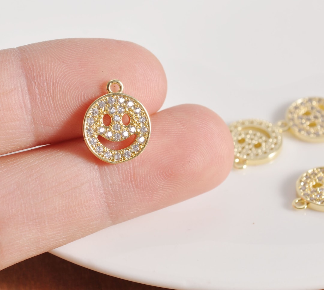 18K Gold Smiley Face Charm,small Gold Smiley Face Pendant,rhinestone ...