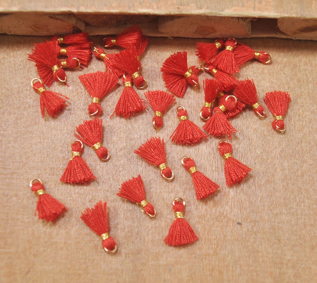 Red,20pcs 10mm Mini Cotton Tassel,teeny Tiny Tassel With Gold Jumpring ...
