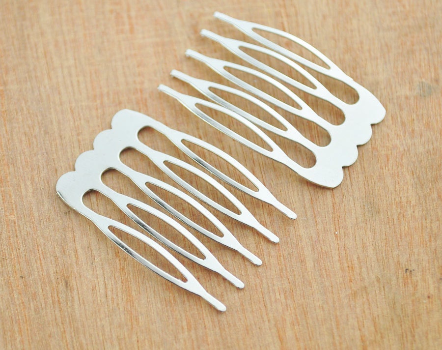 50pcs 5 Teeth Silver Metal Hair Combs, Silver Plated Comb Findings ...