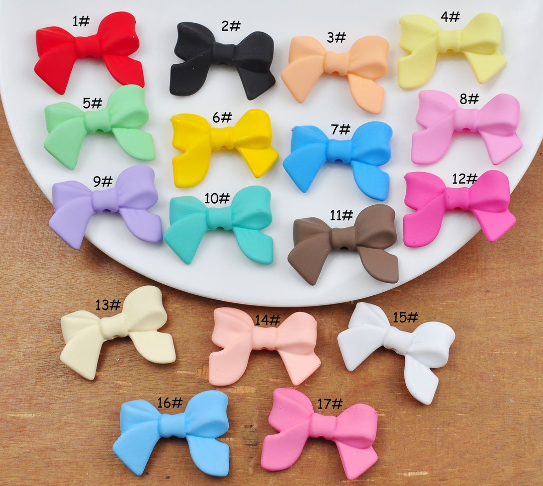 10-100pcs Matte Bow Beads,17 Colors Acrylic Bow Beads, Vertical Hole ...
