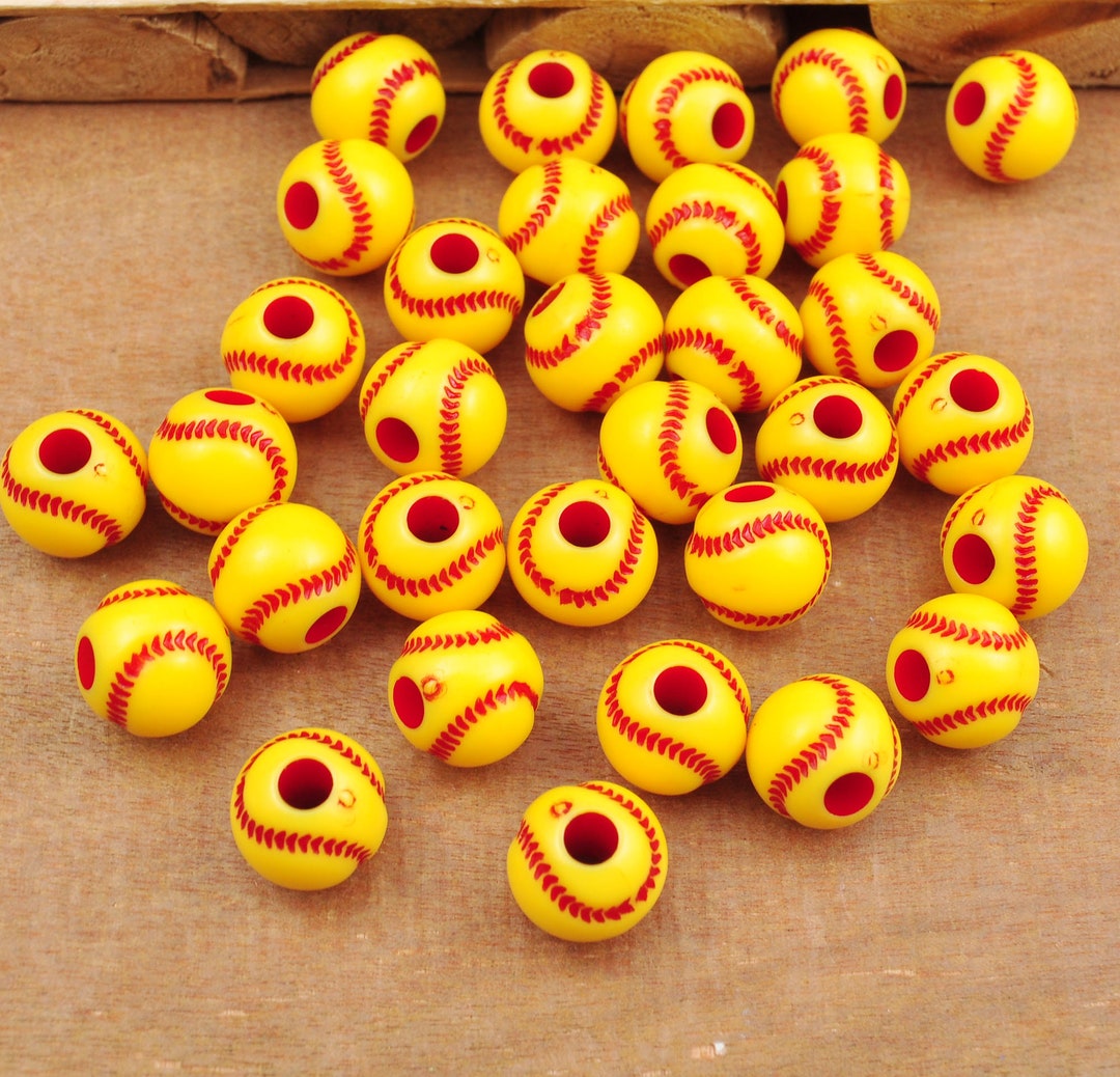 100pcs Softball,ball, Acrylic Round Beads，yellow & Red Acrylic Softball ...