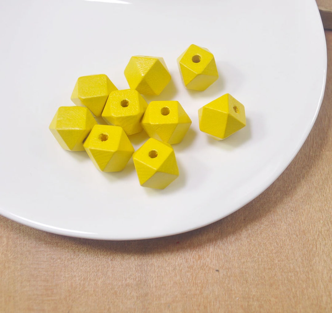 50pcs Mustard Yellow Wood Beads,polygonal 15mm Hand Painted Beads,make ...