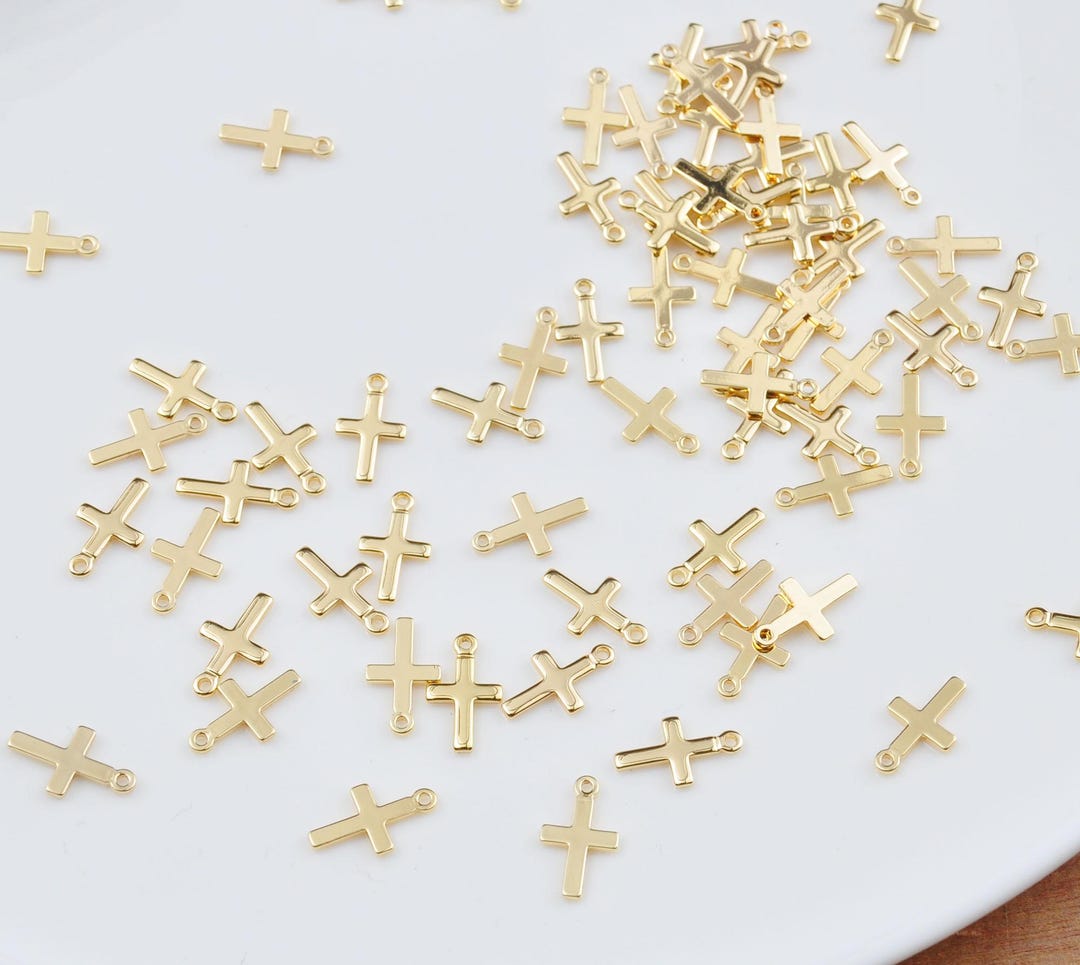 10 Trendy Gold Mini Cross Charms,18k Gold Plated Cross Pendant,10mm ...