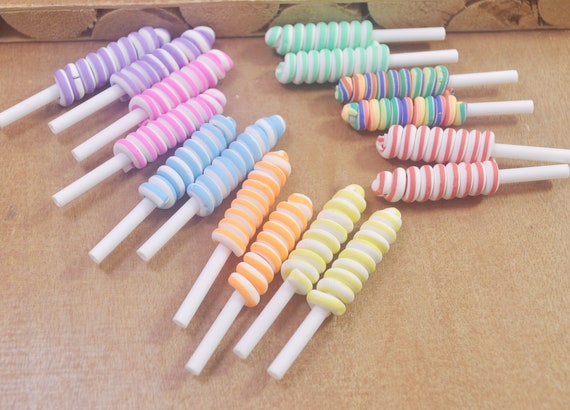 6 Polymer Clay Lollipop Candy Cabochonsdecoden - Etsy