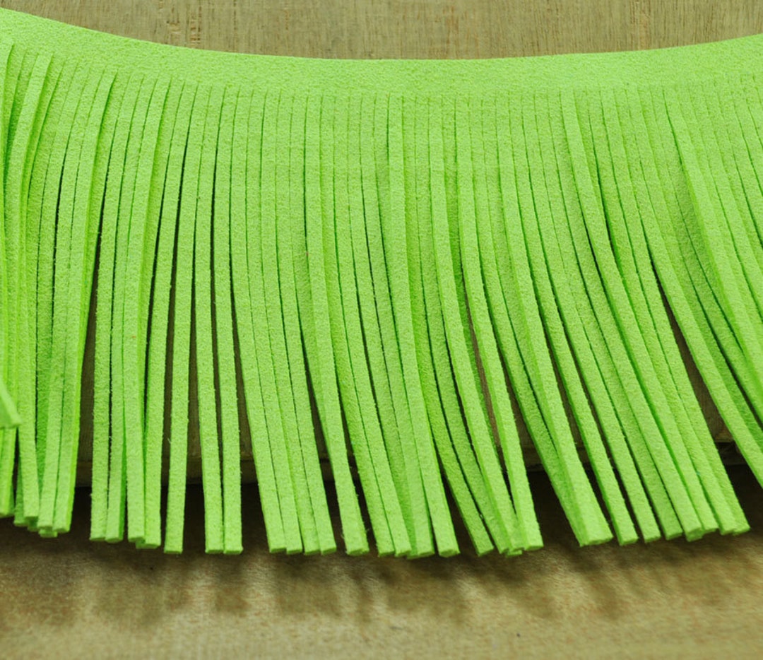 78mm Wide Neno Green Suede Leather Fringes,for Costume Fringes,3.3ft ...