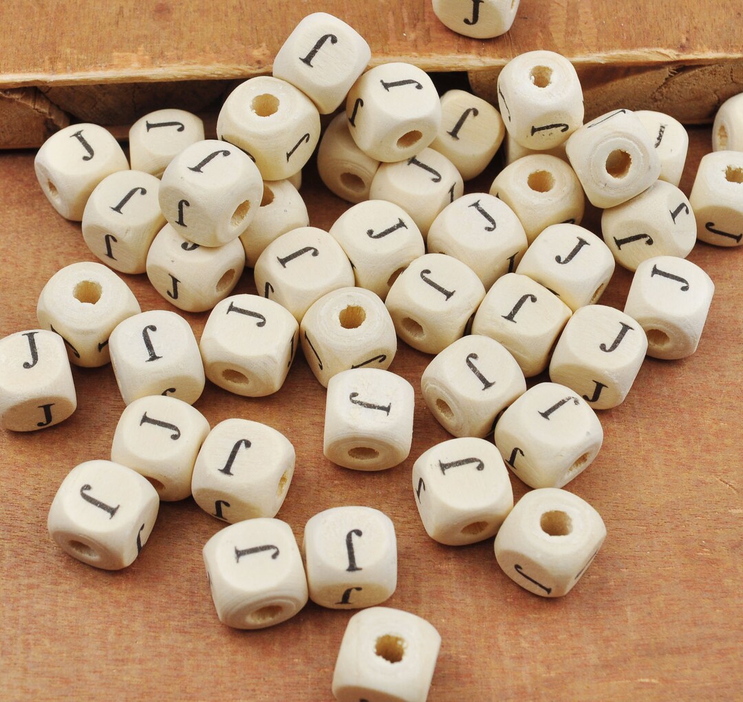 100pcs/200pcs Wood Letter J Beads,wooden Beads,natural Alphabet/ Letter ...
