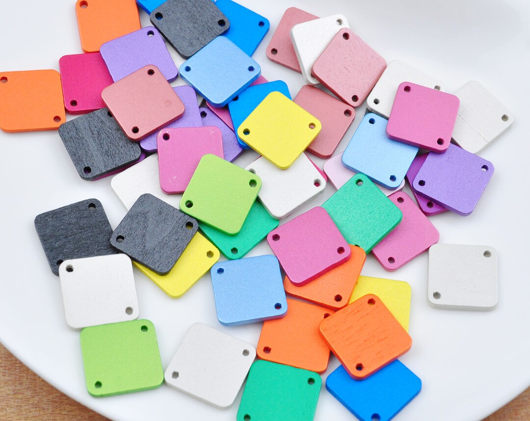 50/100pcs Wooden Square Findings Blanks Connectors 2-hole，colorful ...