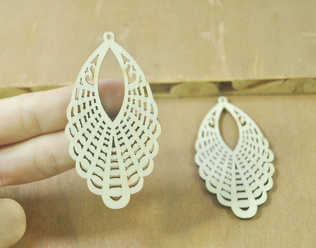 10 Pieces Drop Shape Wood Pendants,natural Wood Earring,flower Wooden ...