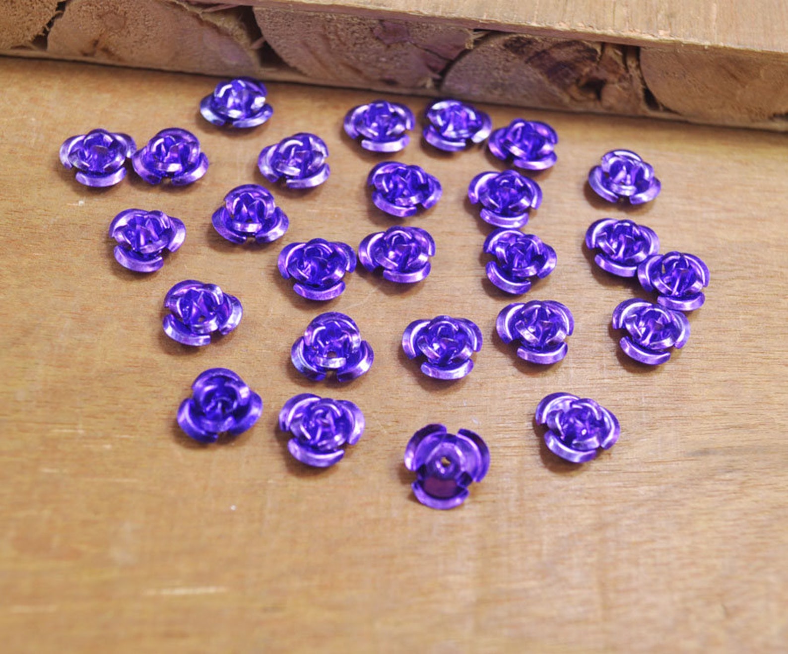 Aluminum Flower Beads,200pcs 8mm Purple Aluminum Rose Flowers,flower ...