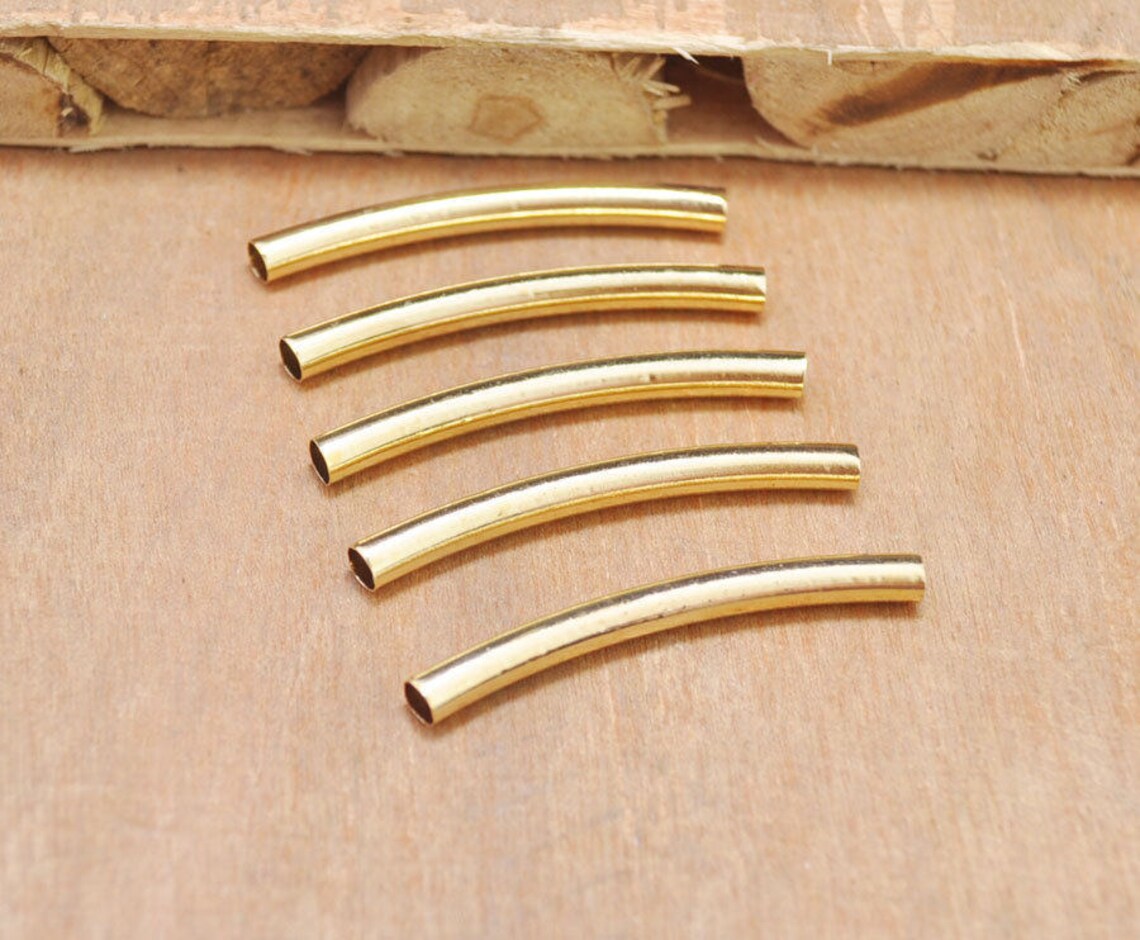 20pcs Gold Tube Bead Curved Beads Plated Brass 40x4mm Brass Tubes,3.5mm ...