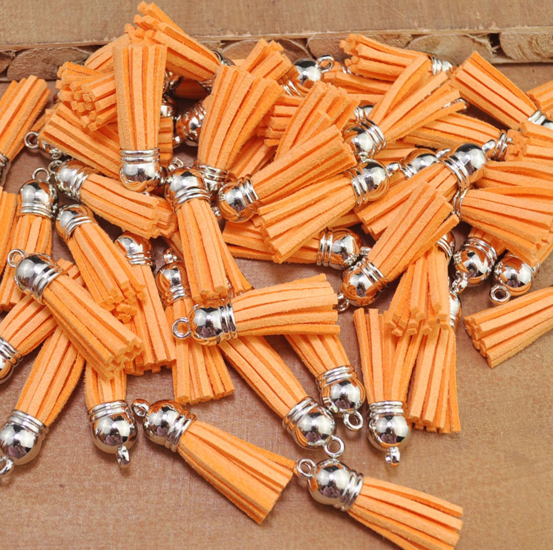 38mm(1.5") Faux Leather Tassels,50pcs Light Orange Mini Tassel Craft ...