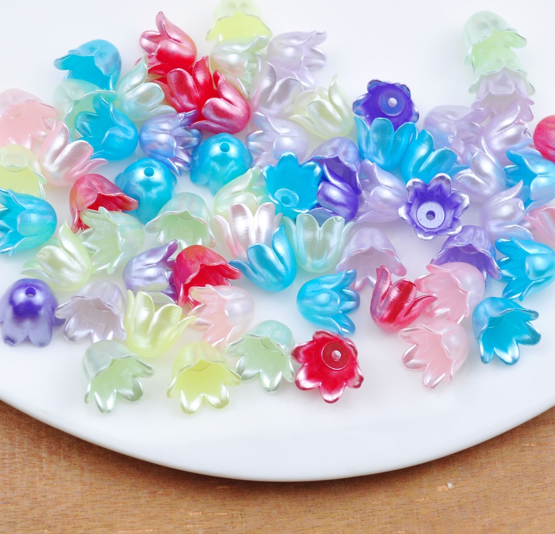 50/100pcs Mixed Color Bell Shaped Flower Cap Beads,acrylic Bell Bead ...