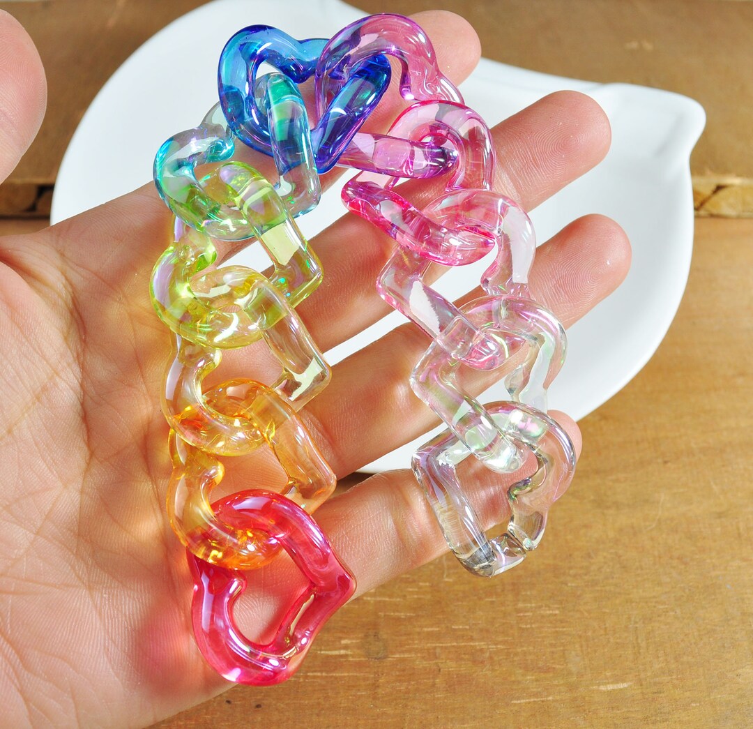 AB Transparent Color Heart Chain,10 AB Color Heart Acrylic Chunky Chain ...