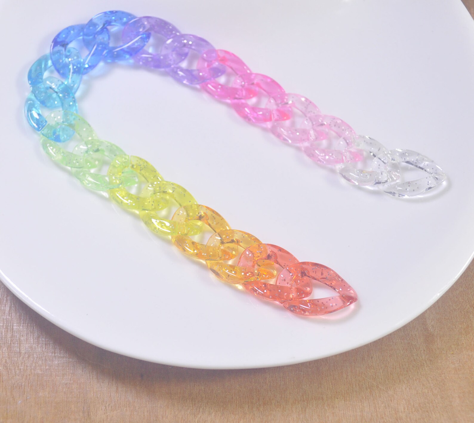 Glitter Plastic Chain,27.5“ Chunky Chain Links,transparent Plastic Open ...