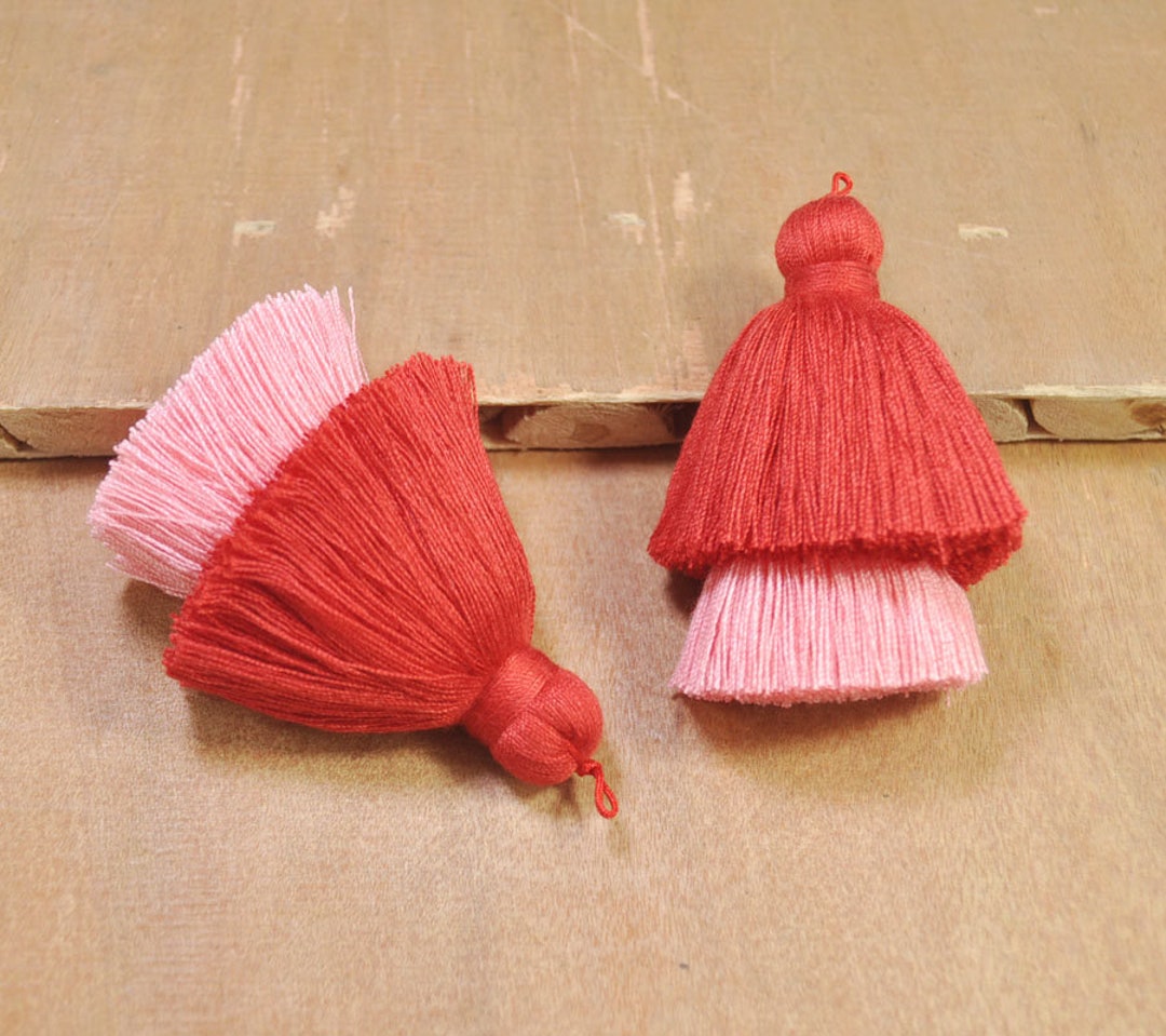 2pcs Tiered Tassels,large Two Layer Tassel,red & Deep Pink Cotton ...