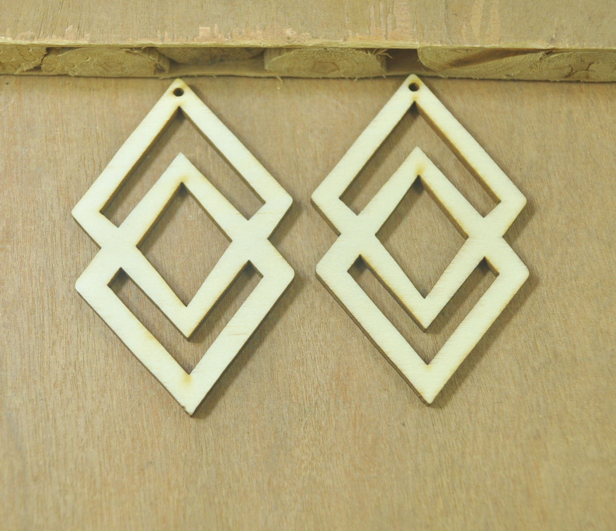 10 Diamond Wood Pendantsunfinished Natural Wooden Filigree - Etsy