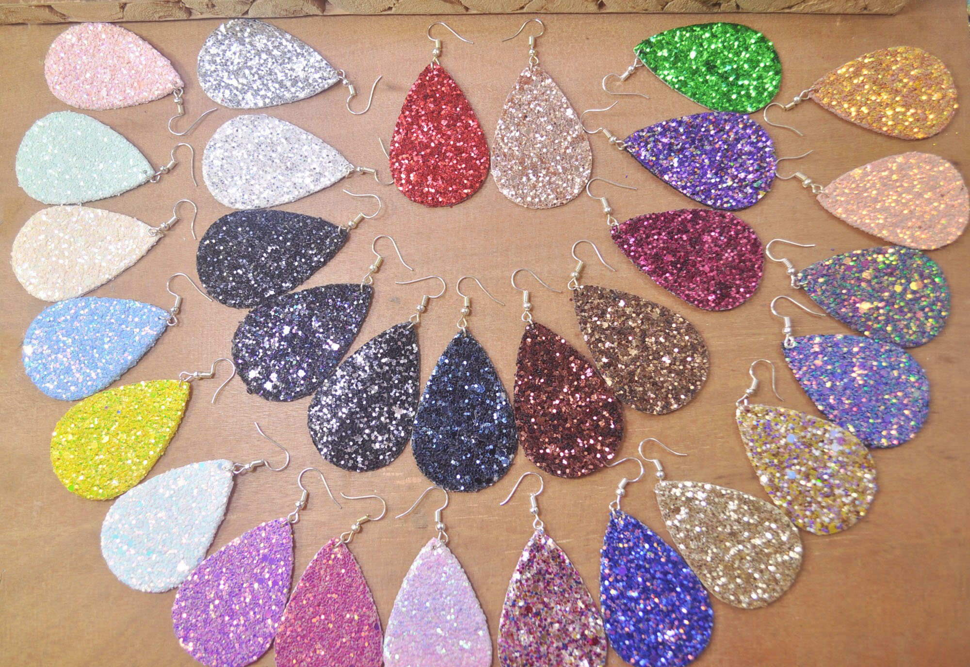 1 Pair Glitter Leather Teardrops Earring30 Color Teardrop | Etsy