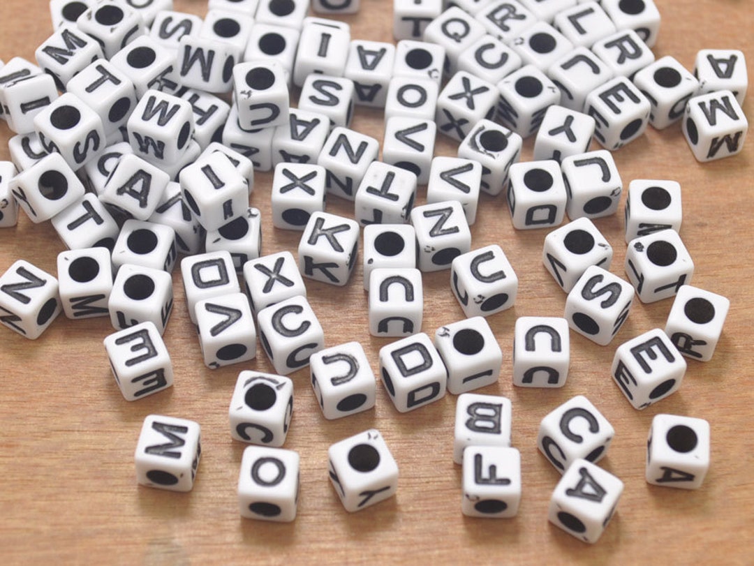 200pc English Letters Tiny Cube Alphabet Beads,7mm White Cube Beads ...
