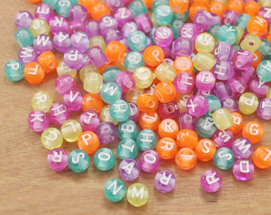 200pcs English Tiny Round Alphabet Beads,7mm Brightly Colorful Round ...