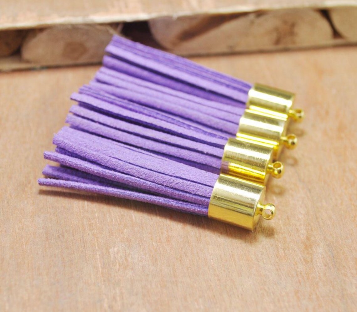 20pcs 51mm Suede Fringe Tassels,light Purple Tassel,gold Cap Faux ...