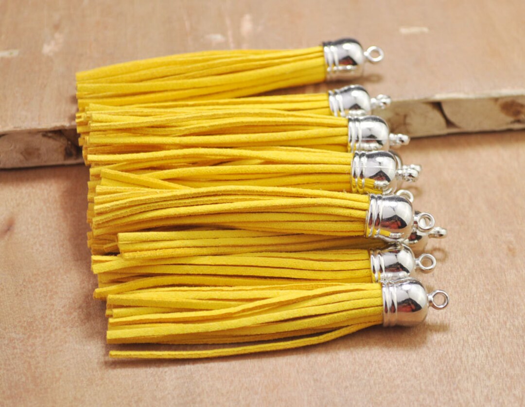 20pcs Golden Yellow Suede Tassels,86mm Fringe Tassels With Silver ...