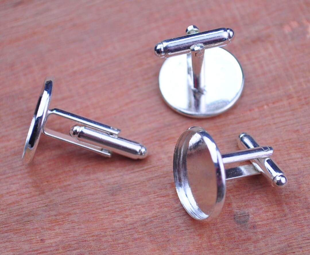 20pcs Cuff Link Blanks, Silver Plated Bezel Tray Blanks,brass Round Cufflink Blank Fit for ...