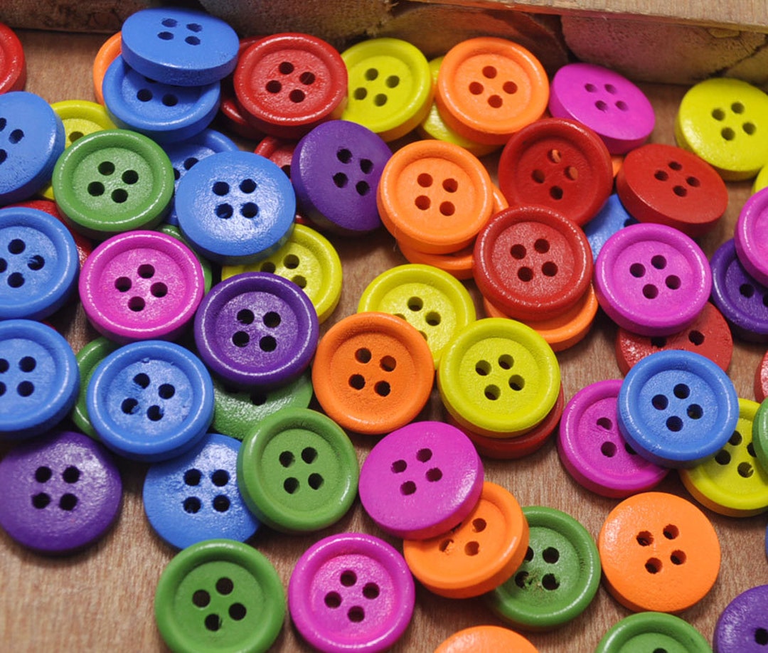 Wood Button,20 Pieces of Mix Color Wooden Buttons 4 Hole Buttons - 15mm ...