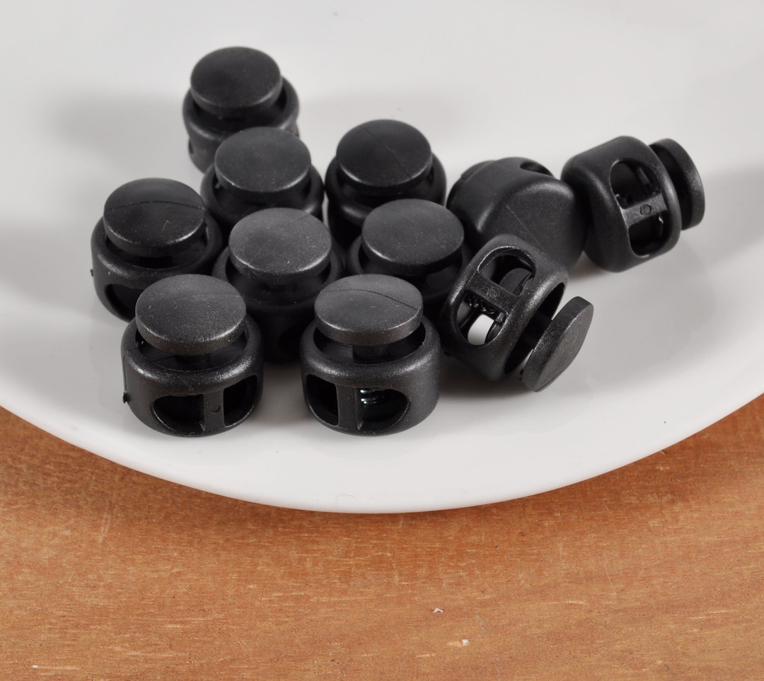 10 Plastic Toggle Cord Locks,black Spring Button Toggles,double Hole ...
