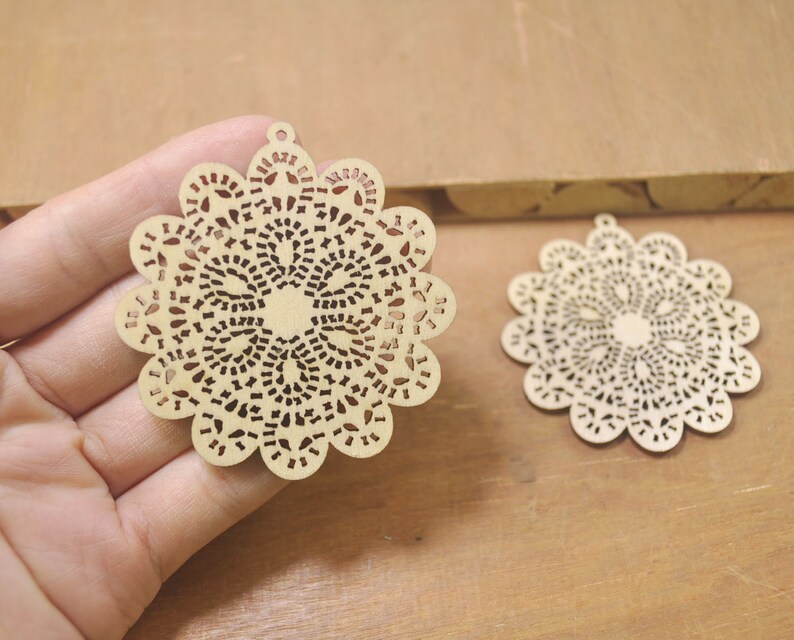 10pcs Wood Pendants,unfinished Natural Wooden Filigree Flower Earring ...
