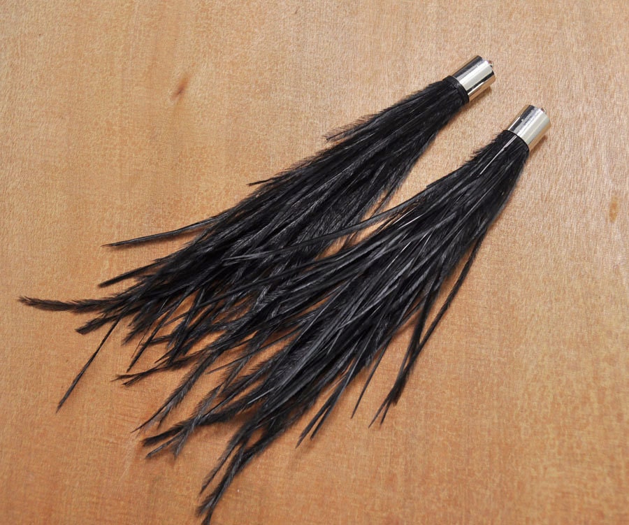 2pcs Black Ostrich Feather Tassel Boho Necklace Pendantsilver | Etsy