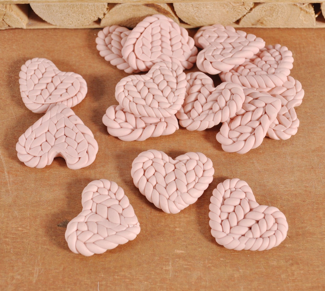 Pink Polymer Clay Braided Heart，handmade Clay Heart,heart Charm,heart ...