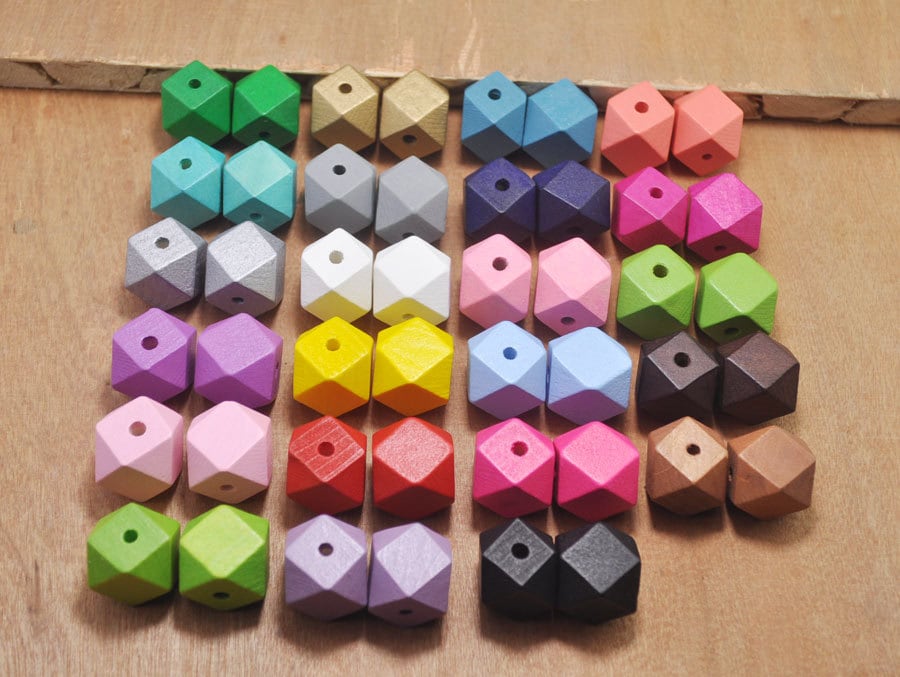 14 Hedron Geometric Figure Wood Beads10pcs 23 Color Geometric - Etsy