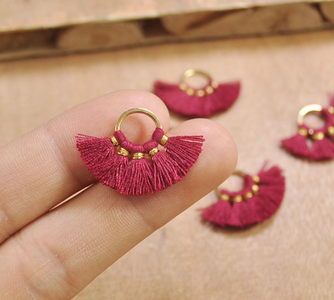 1 Pair Small Fan Tassels， Wine Red Tassel Earring Pendant, Cotton ...