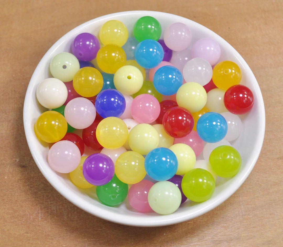 50pcs 14/16mm Round Resin Beads，multi Color Acrylic Round Bead，chunky ...