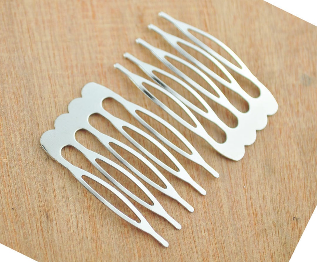 100pcs 5 Teeth Silver Metal Hair Combs, Silver Plated Comb Findings ...