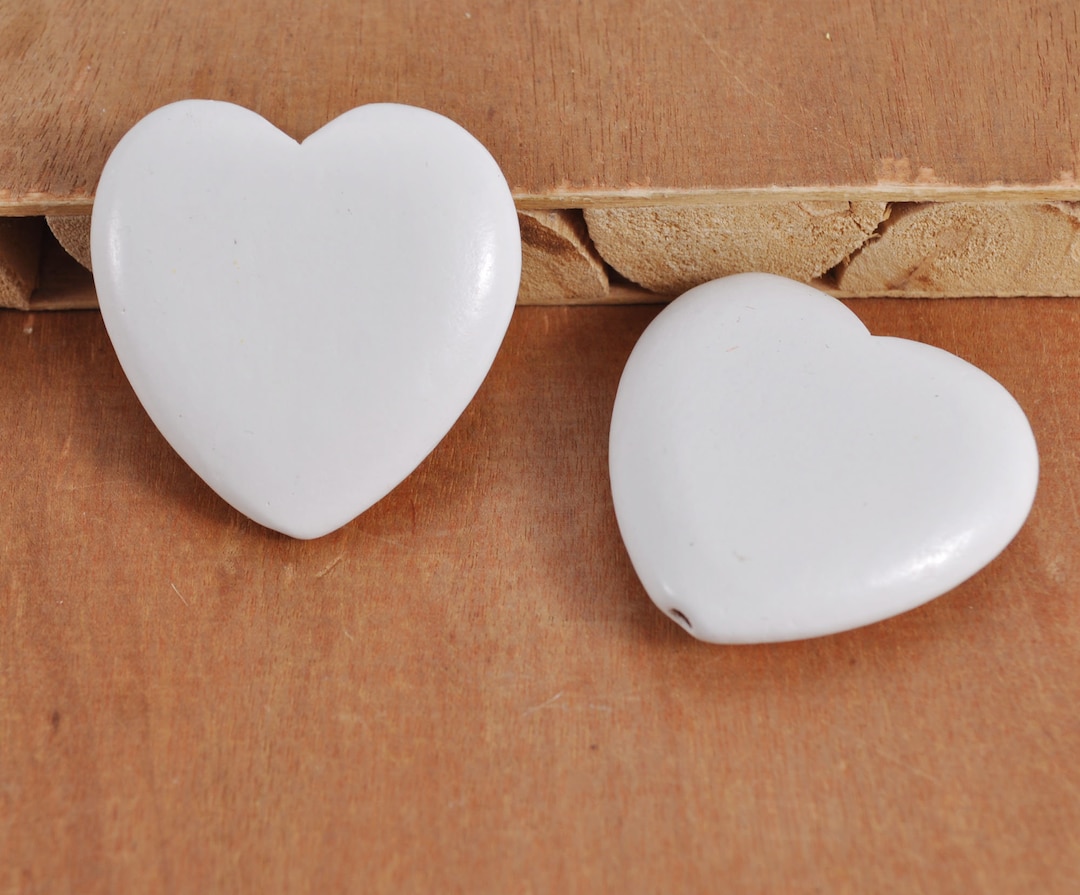 10pcs Large White Love Heart Wood Pendant,white Wooden Heart Drops ...