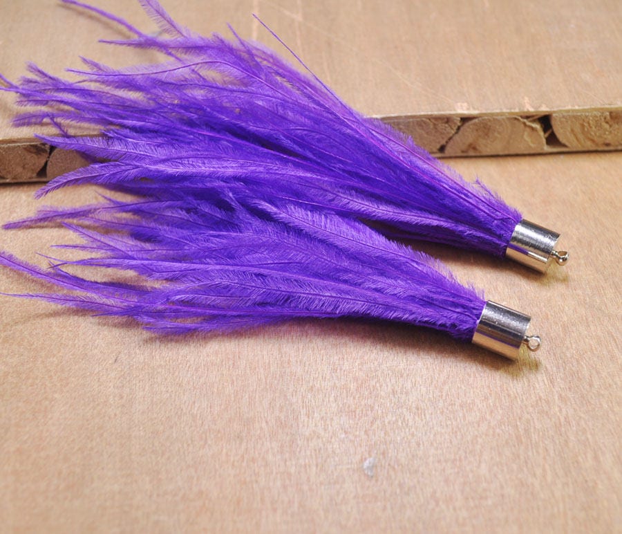 2pcs Purple Ostrich Feather Tassel Pendant,silver Metal Cap Feather ...