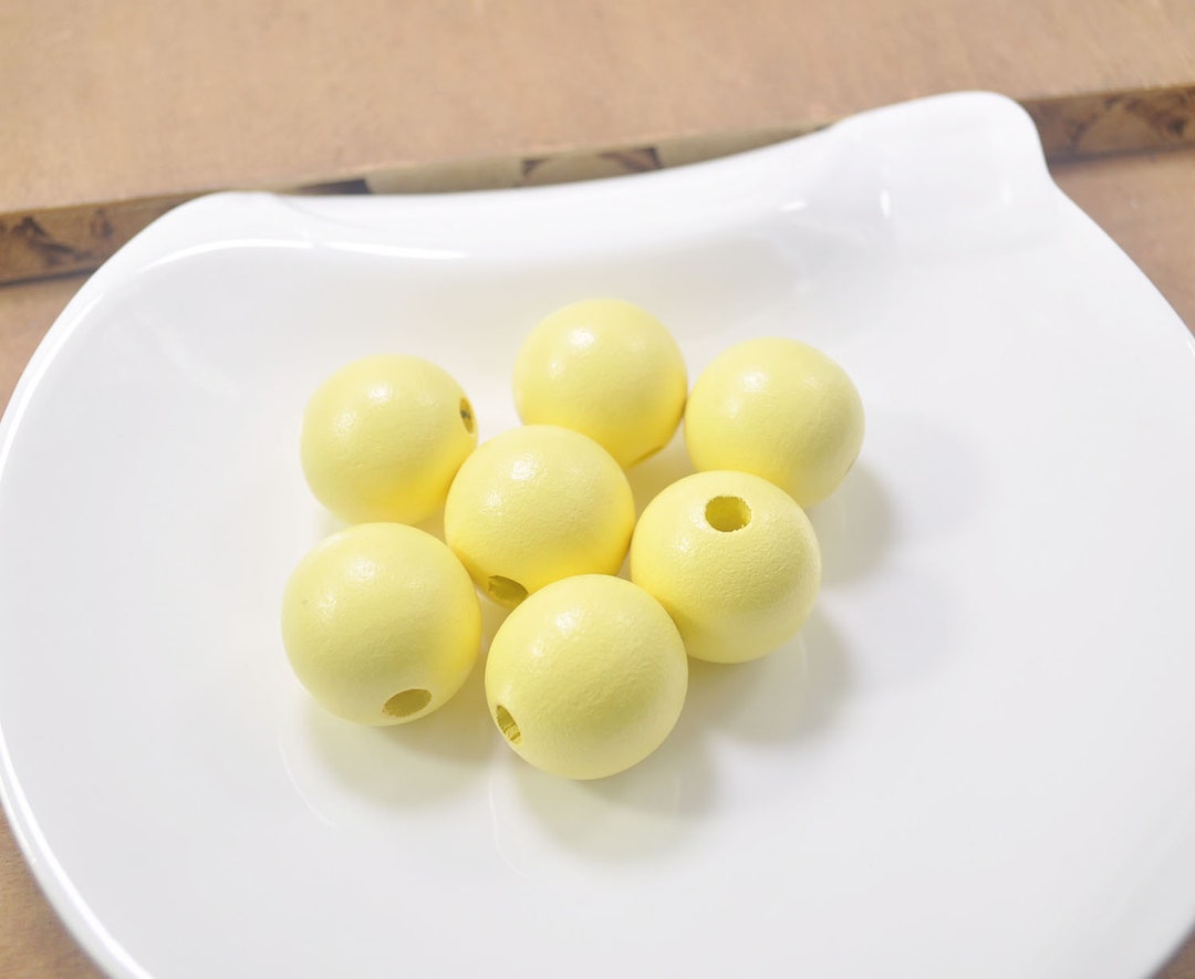 25mm Round Wood Bead,10pcs Light Yellow Color Wooden Beads,5mm Hole ...