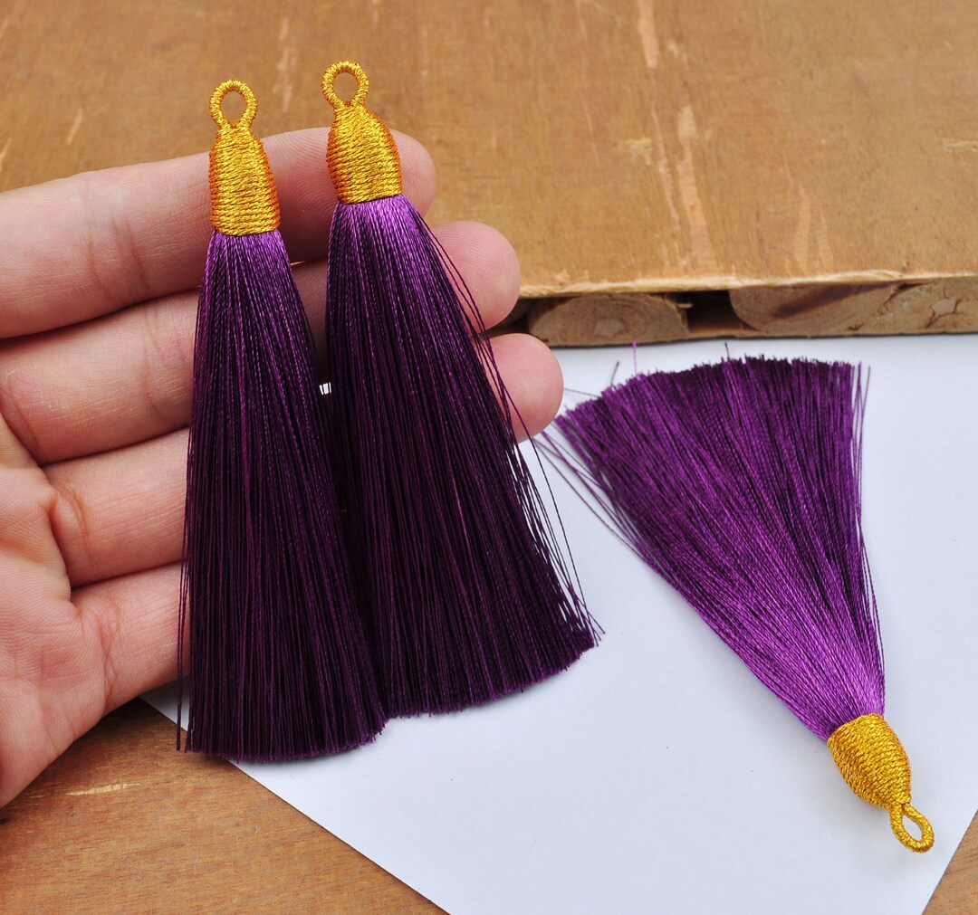 6 Deep Purple Silky Tassels With Loop,boho,handmade Tassels,earrings ...