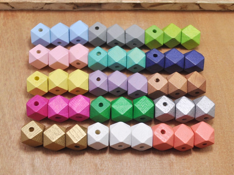 20pcs Wood Beads15 Colors Polygonal 15mm Hand Painted Beads | Etsy