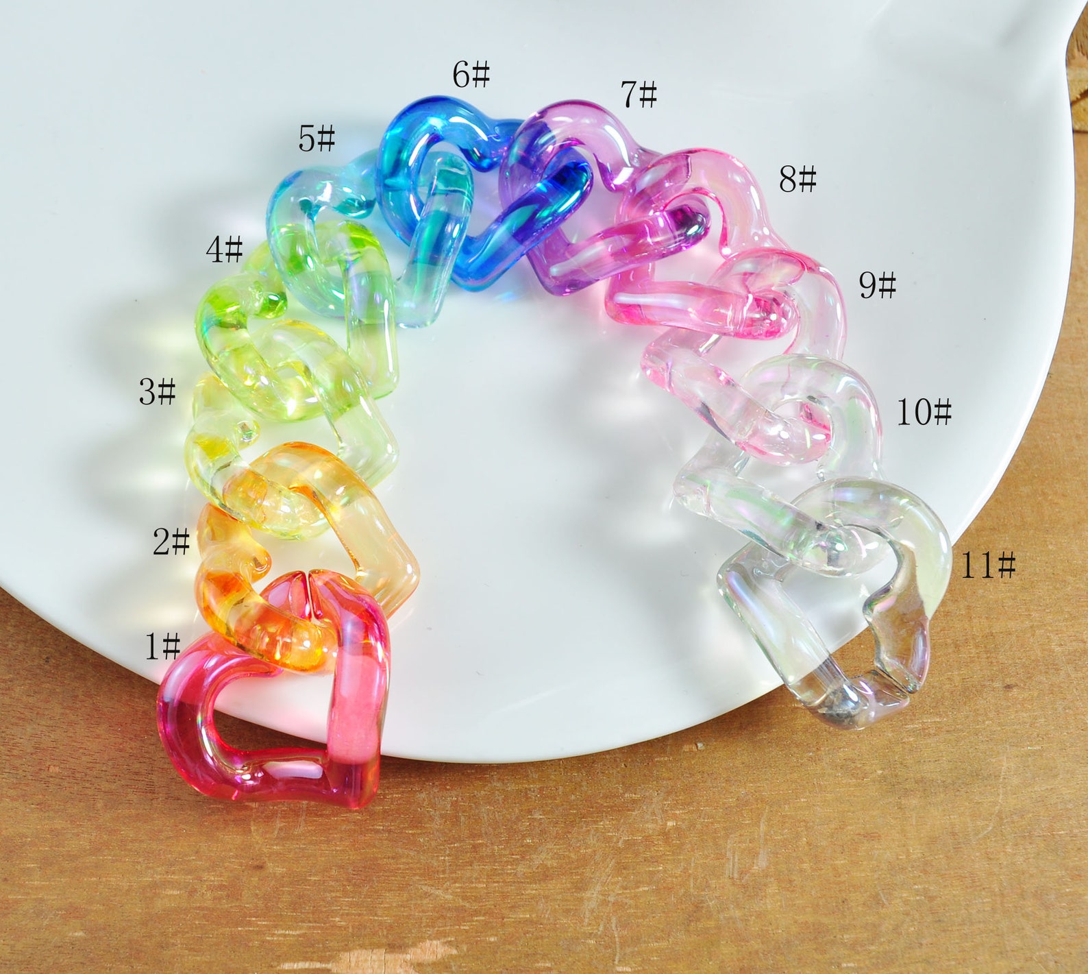 AB Transparent Color Heart Chain,10 AB Color Heart Acrylic Chunky Chain ...