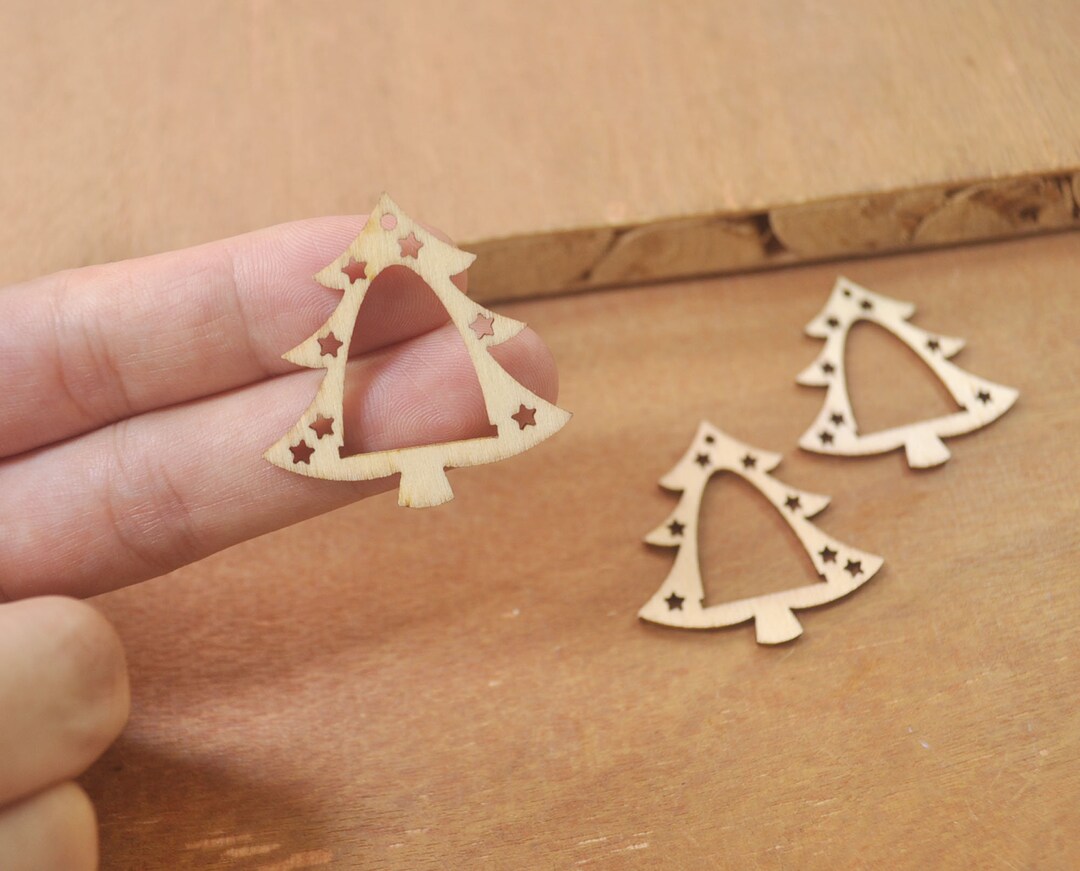 10 Small Wood Christmas Tree Pendants,natural Wood Christmas Tree ...