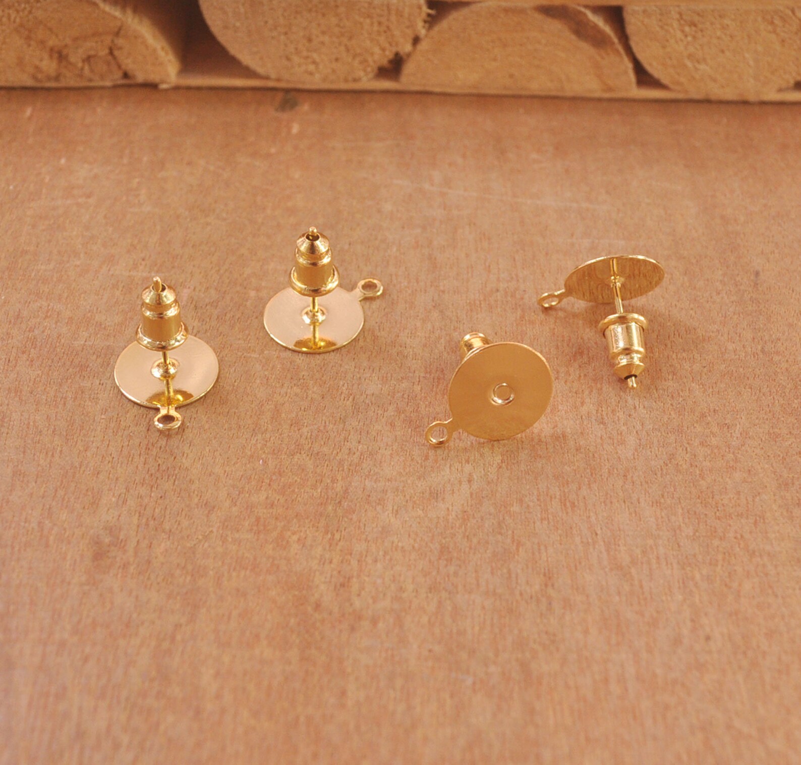 20/50 Pcs Round Earring Post Studs With Loop,18k Gold Plated, 10mm ...